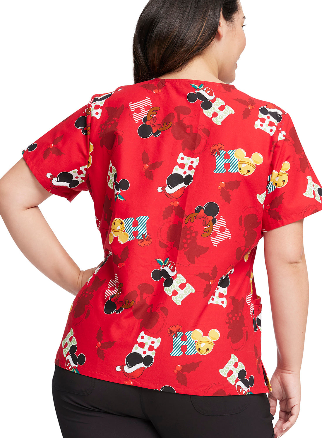 Cherokee Mickey Christmas Womens Printed V-Neck Scrub Top (TF614 MKHH ...